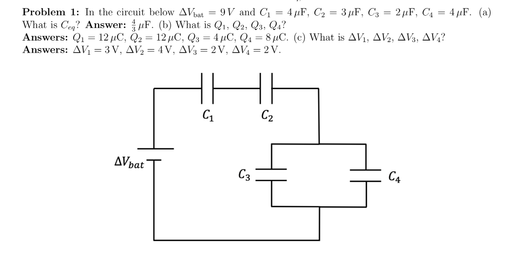 Solved Problem 1: In the circuit below AVbat = 9V and C = | Chegg.com