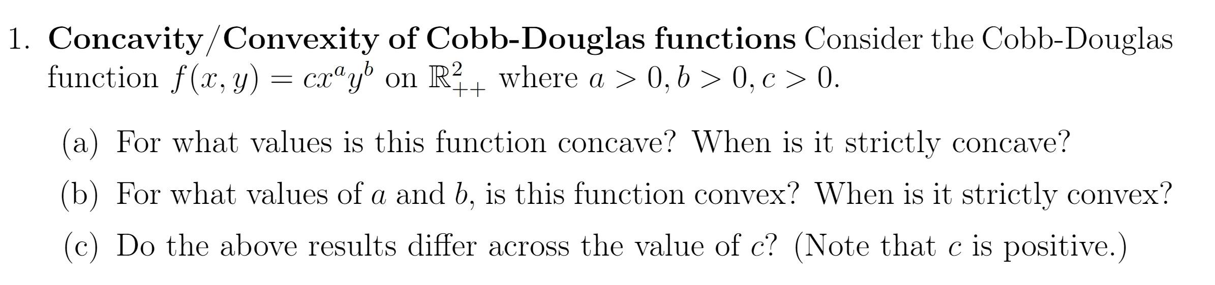 Solved 1. Concavity/Convexity of Cobb-Douglas functions | Chegg.com