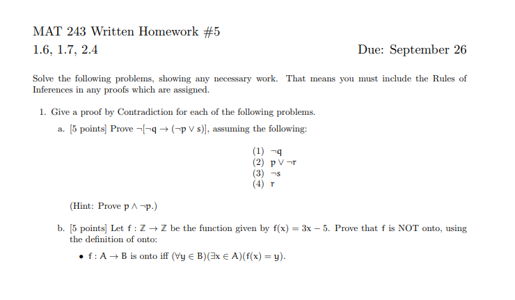 Solved MAT 243 Written Homework #5 1.6, 1.7, 2.4 Due: | Chegg.com