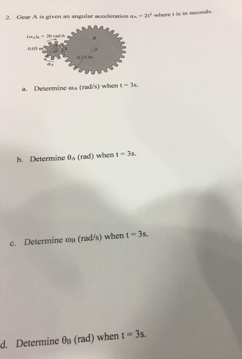 Solved 2. Gear A is given an angular acceleration A-2t3 | Chegg.com