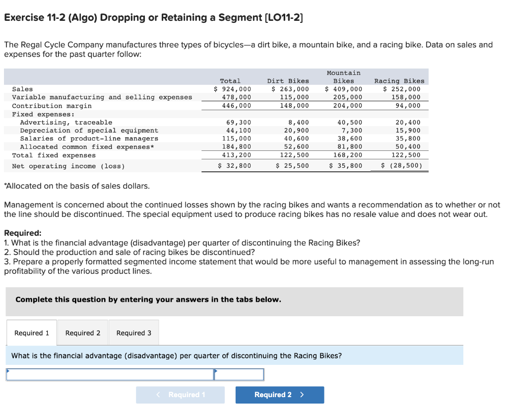Solved Exercise 11-2 (Algo) Dropping or Retaining a Segment | Chegg.com