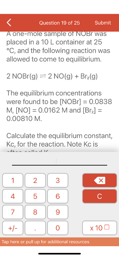 Solved Question 19 of 25 Submit A one-mole sample of NOBr | Chegg.com