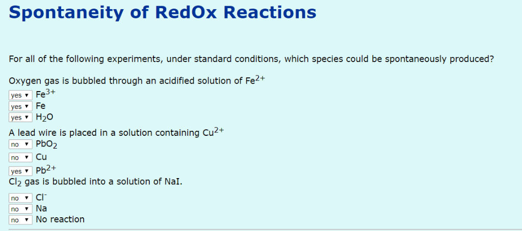 Solved Spontaneity of Redox Reactions For all of the | Chegg.com