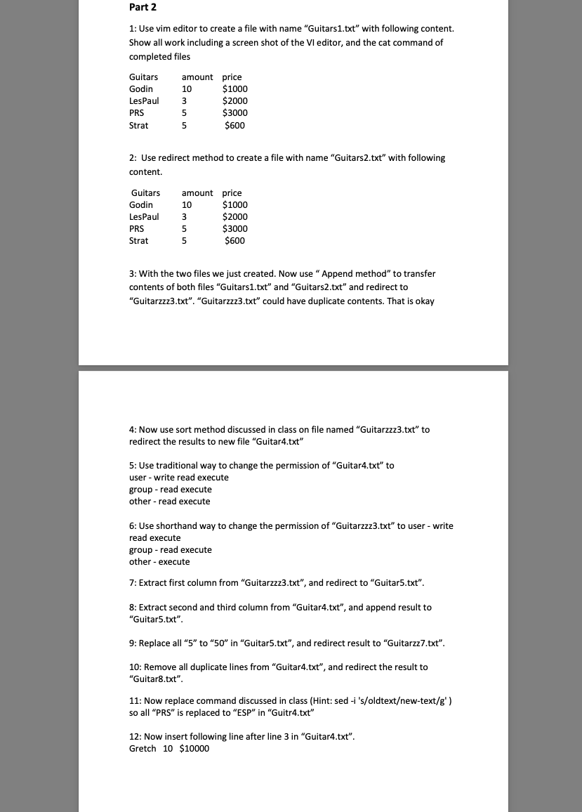 Solved Part 2 1: Use vim editor to create a file with name | Chegg.com