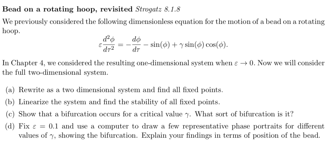Bead on a rotating hoop, revisited Strogatz 8.1.8 We | Chegg.com