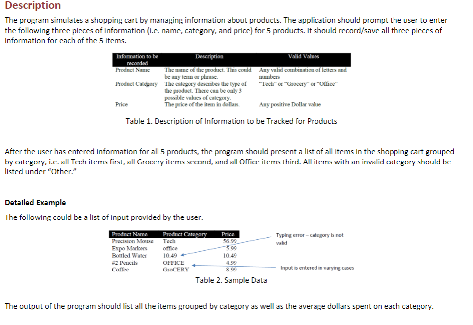 Solved Description The Program Simulates A Shopping Cart By Chegg