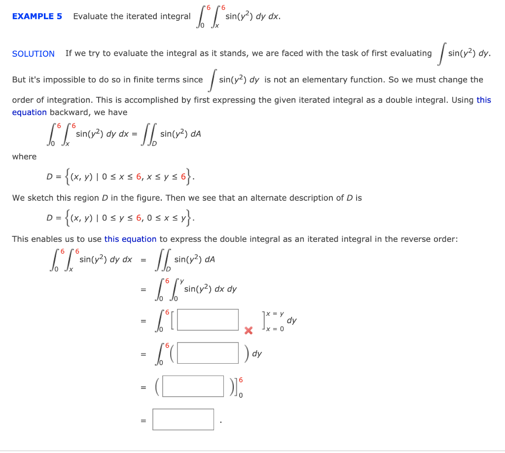 Solved EXAMPLE 5 Evaluate the iterated integral 6L*siner?) | Chegg.com