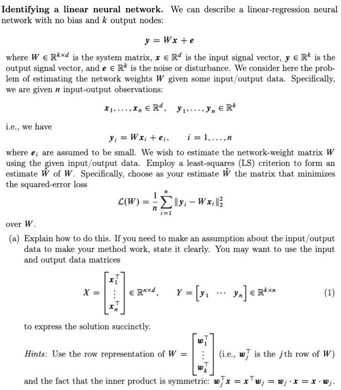 Solved Identifying a linear neural network. We can describe | Chegg.com