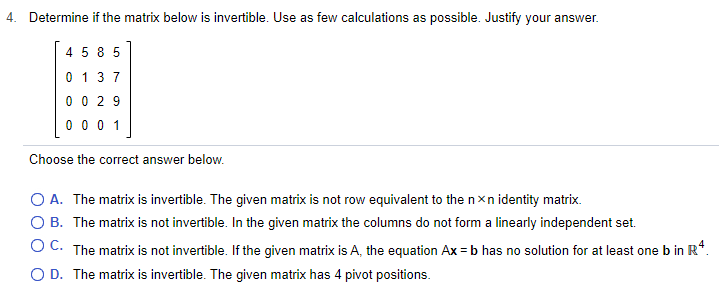 Solved Determine if the matrix below is invertible. Use as | Chegg.com