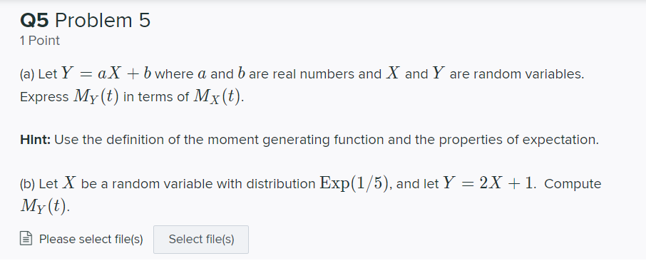 Solved Q5 Problem 5 1 Point (a) Let Y = aX + b where a and b | Chegg.com
