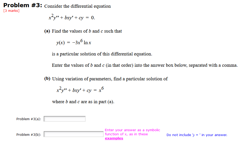 Solved Problem #3: Consider the differential equation [3 | Chegg.com