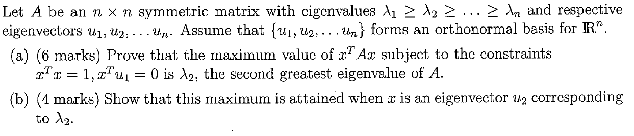 Solved > Let A be an n x n symmetric matrix with eigenvalues | Chegg.com