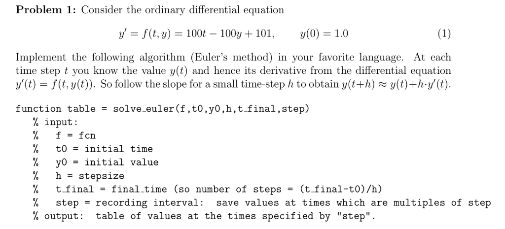 Solved Problem 1: Consider the ordinary differential | Chegg.com