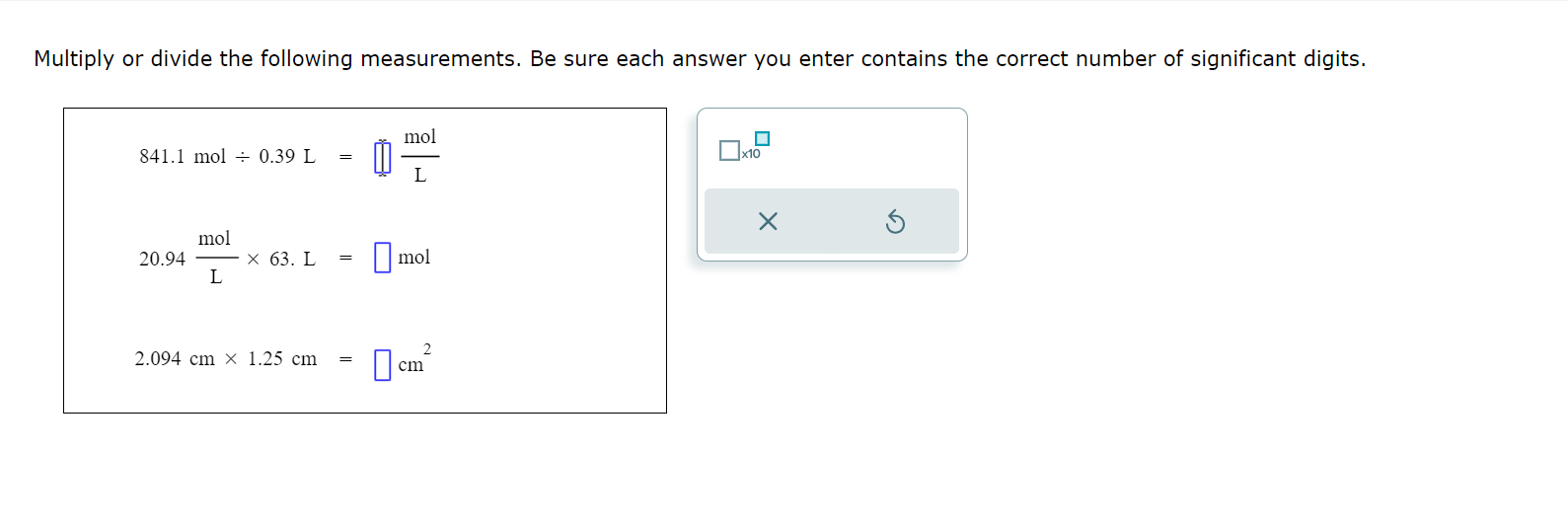 Solved Multiply or divide the following measurements. Be | Chegg.com