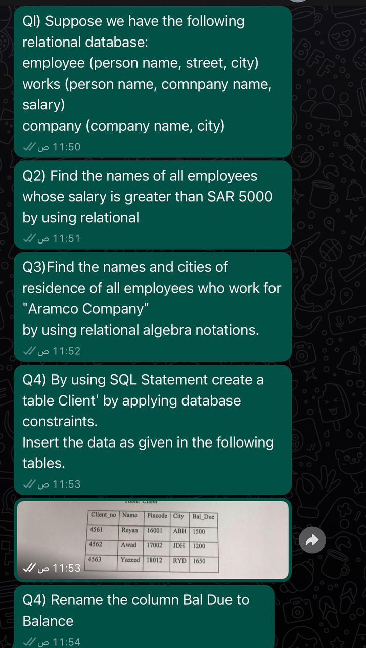 Solved Ql) Suppose we have the following relational | Chegg.com
