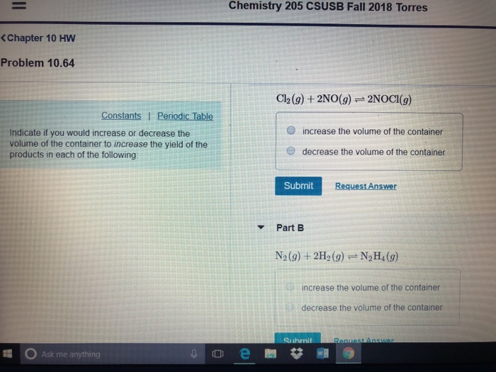 Solved Chemistry 205 CSUSB Fall 2018 Torres | Chegg.com