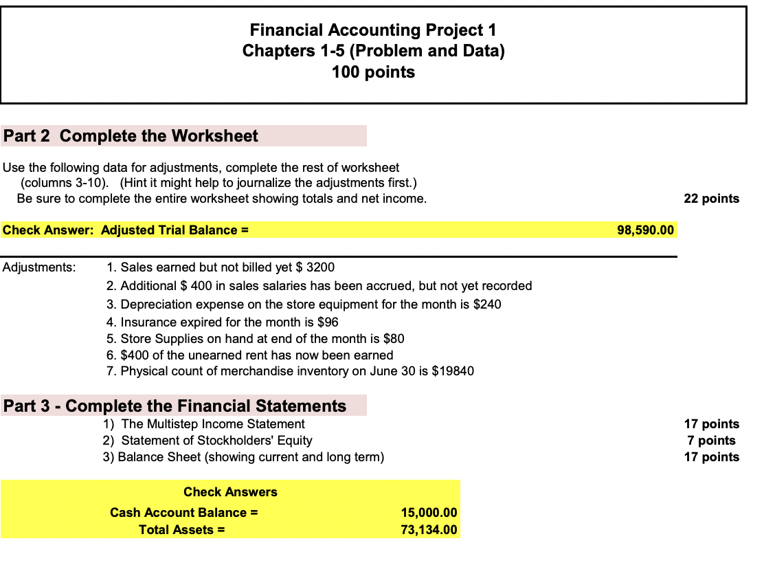 Solved Financial Accounting Project 1 Chapters 1-5 (Problem | Chegg.com