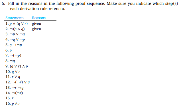 Solved 6. Fill in the reasons in the following proof | Chegg.com