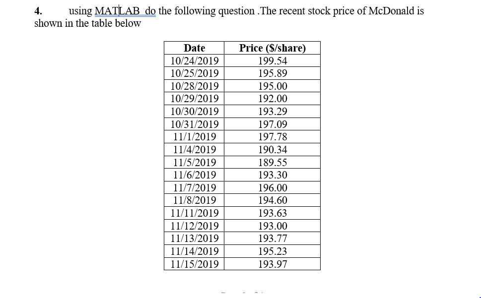 Solved 4. using MATLAB do the following question .The recent | Chegg.com