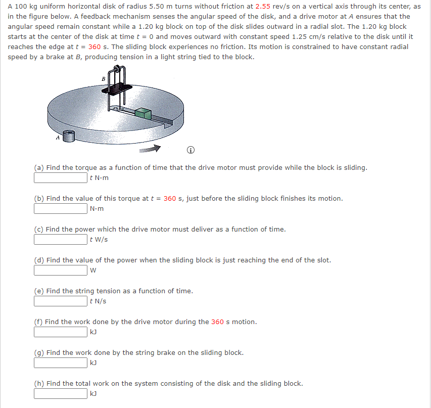 Solved A 100 kg uniform horizontal disk of radius 5.50 m | Chegg.com