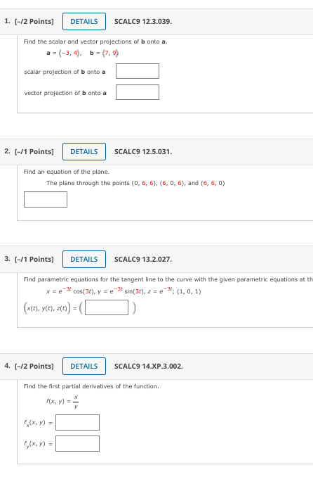 Solved 1. (-/2 Points] DETAILS SCALC9 12.3.039. Find the | Chegg.com