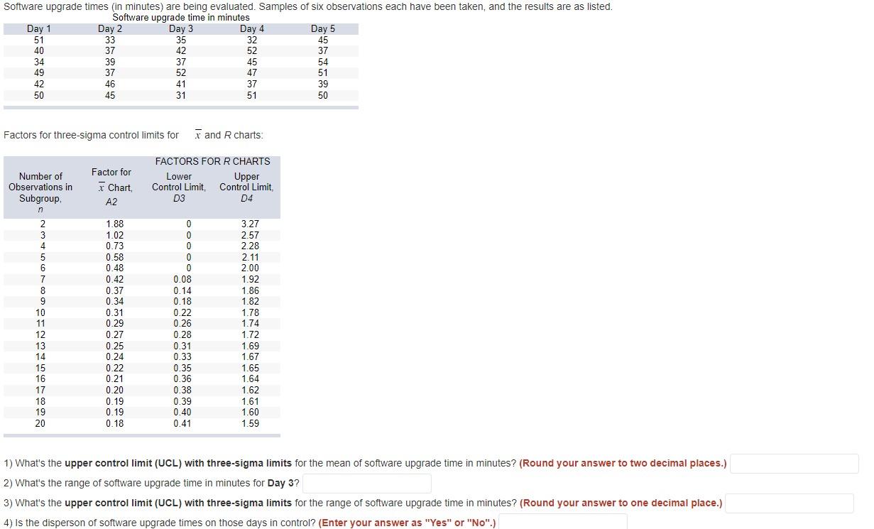 Solved Factors for three-sigma control limits for xˉ and R | Chegg.com
