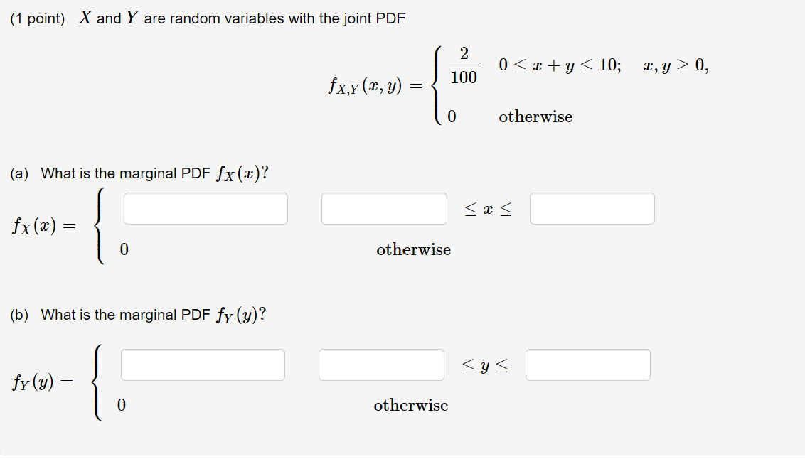 Solved (1 point) X and Y are random variables with the joint | Chegg.com