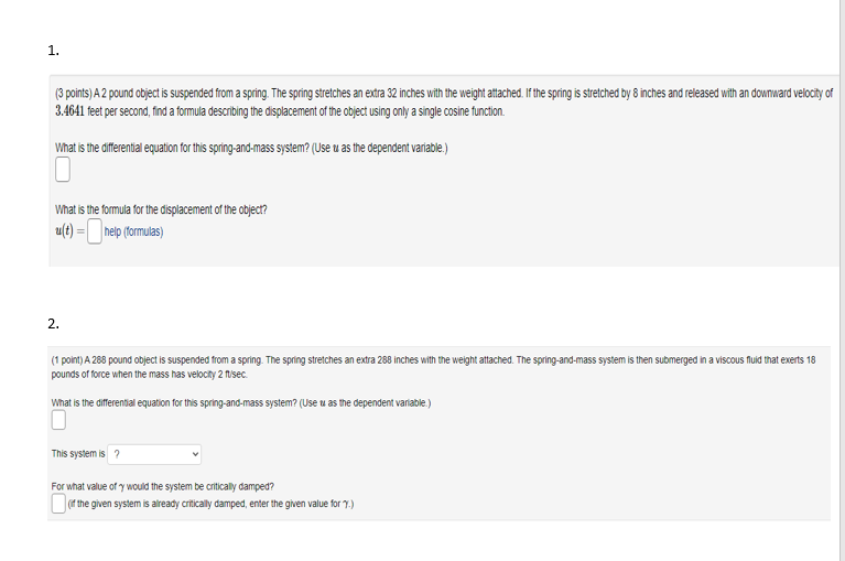 Solved 1. (3 points) A 2 pound object is suspended from a | Chegg.com