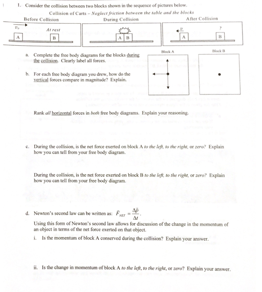 Solved 1 1. Consider the collision between two blocks shown | Chegg.com