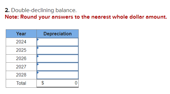 Solved 2. Double-declining balance. Note: Round your answers | Chegg.com