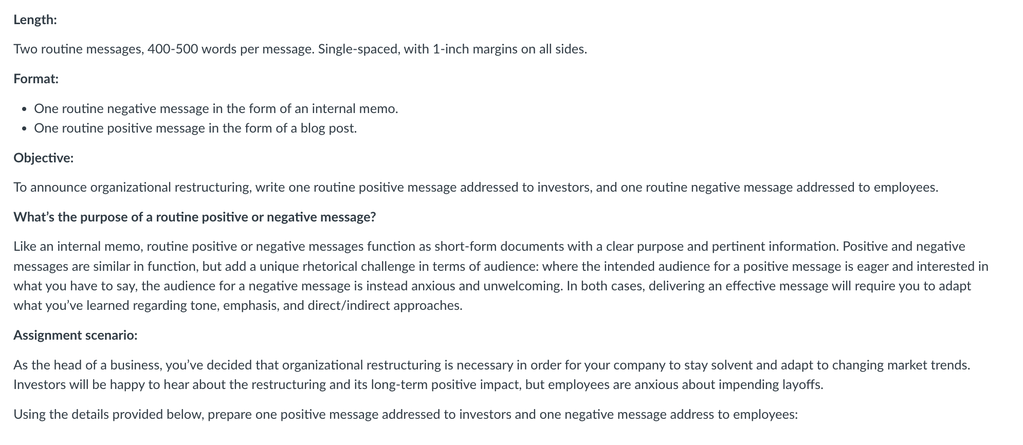 Solved Length: Two routine messages, 400-500 words per | Chegg.com