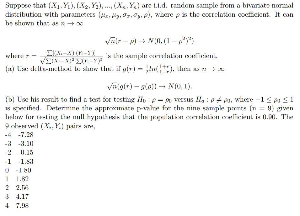 Suppose that (X1,Y1), (X2, Y2), ..., (Xn, Yn) are | Chegg.com