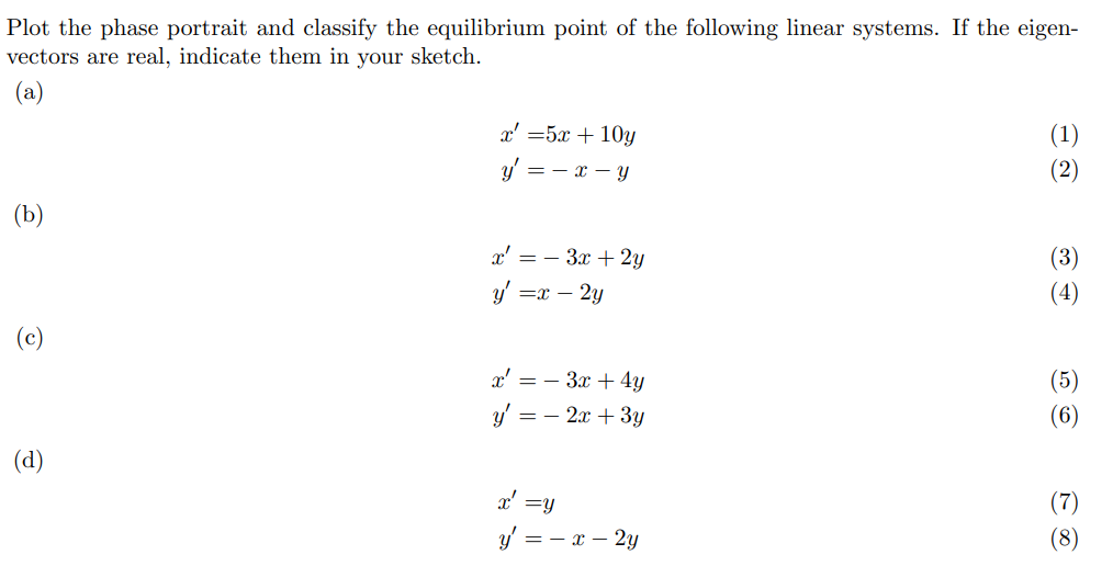 Solved Plot the phase portrait and classify the equilibrium | Chegg.com