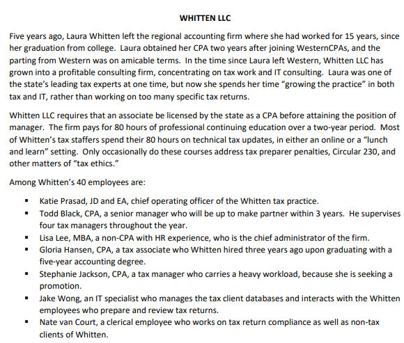 Solved WHITTEN LLC Five years ago, Laura Whitten left the | Chegg.com