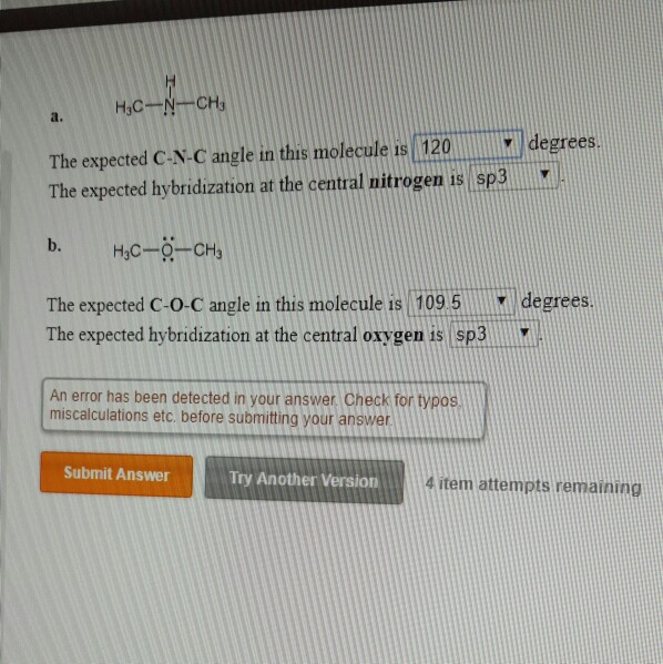 Solved a. HsC NCH degrees. The expected C-N-C angle in this | Chegg.com