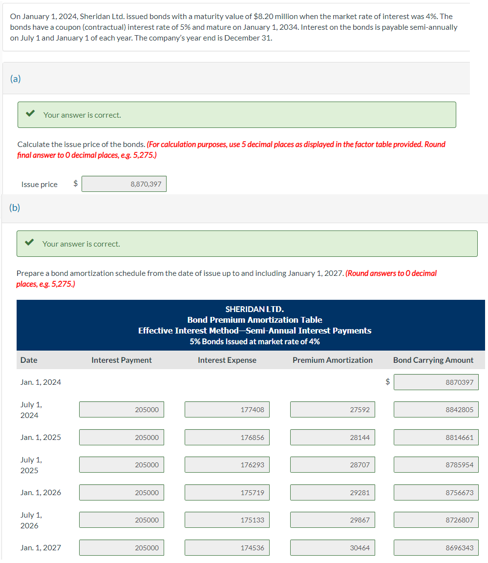 Solved On January 1,2024 , Sheridan Ltd. issued bonds with a | Chegg.com