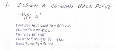 Solved 1. DESIÓN A COLUMN BALE PLATE TYPE 'A' Factored Axial | Chegg.com