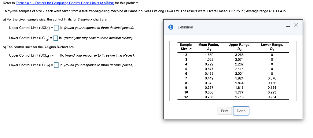 Solved Refer to Table 56.1 - Factors for Computing Control | Chegg.com