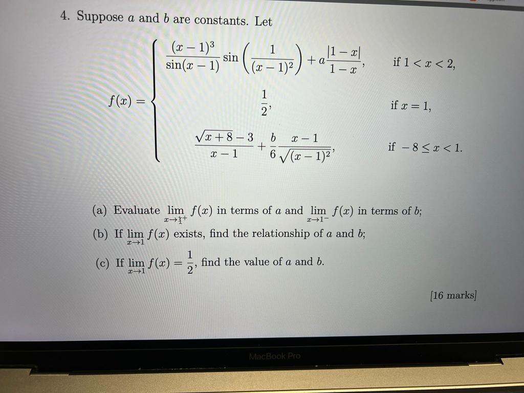 Solved 4. Suppose a and b are constants. Let | Chegg.com