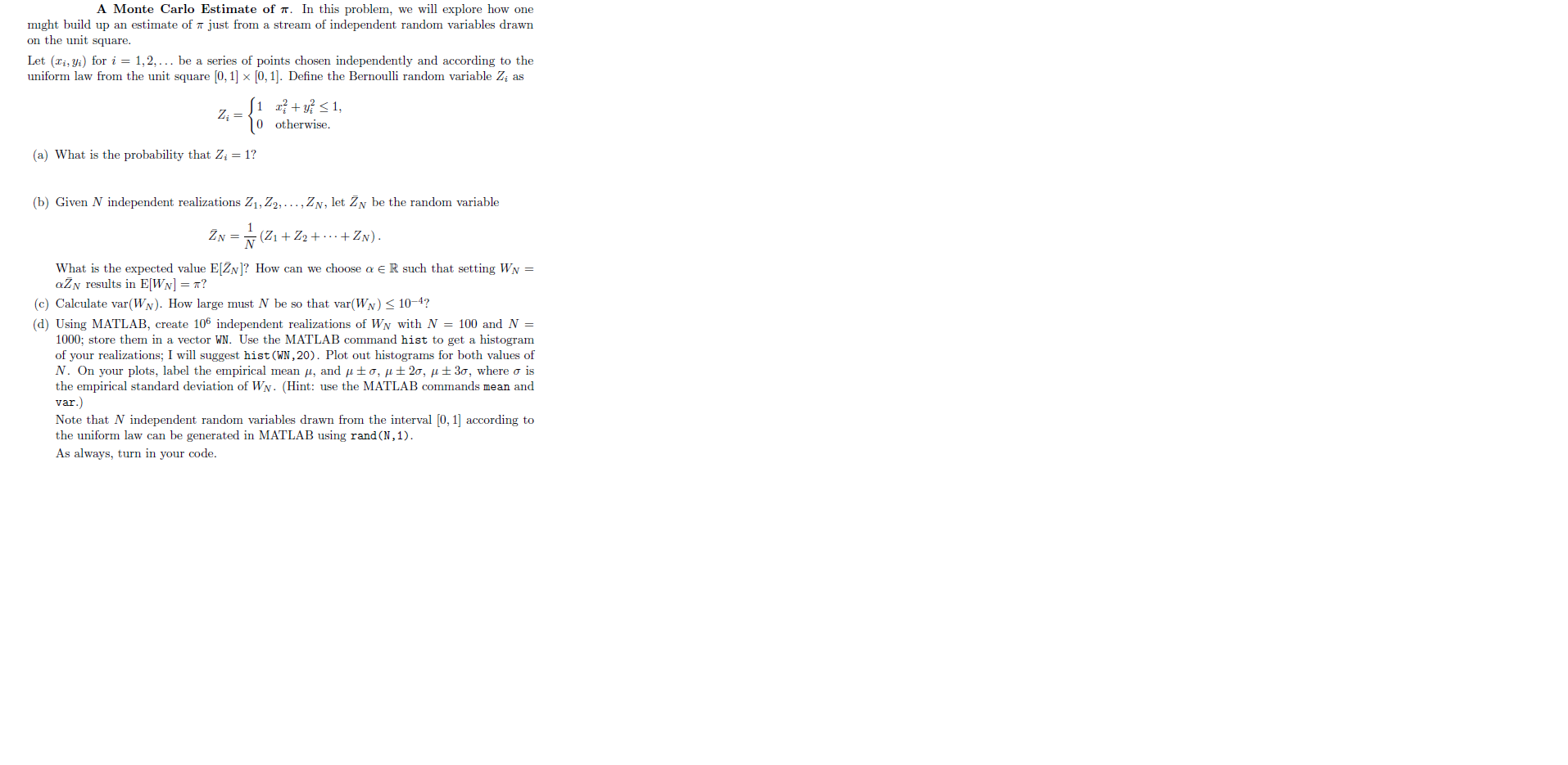 A Monte Carlo Estimate of 1. In this problem, we will | Chegg.com