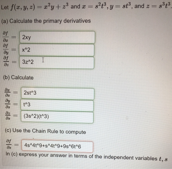 Solved Let f(x, y,z)-y + z3 and z st3,y-st3, and z- s3t (a) | Chegg.com