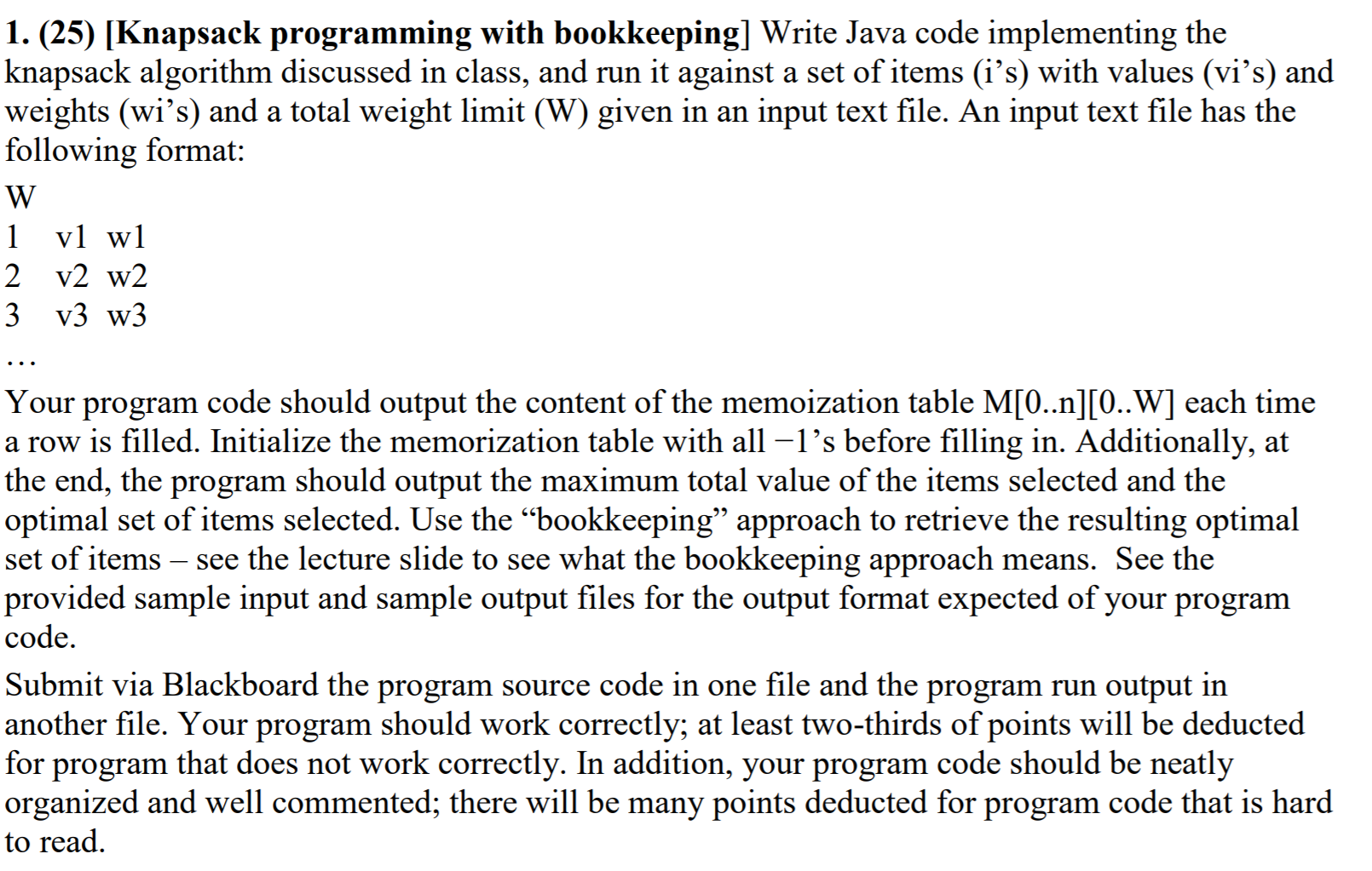 1. (25) [Knapsack programming with bookkeeping] Write | Chegg.com
