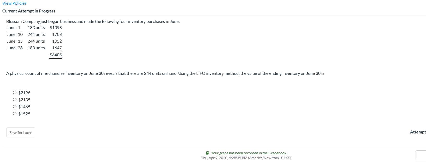 Solved View Policies Current Attempt in Progress Blossom | Chegg.com