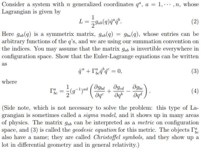 Solved Consider a system with n generalized coordinates q, a | Chegg.com