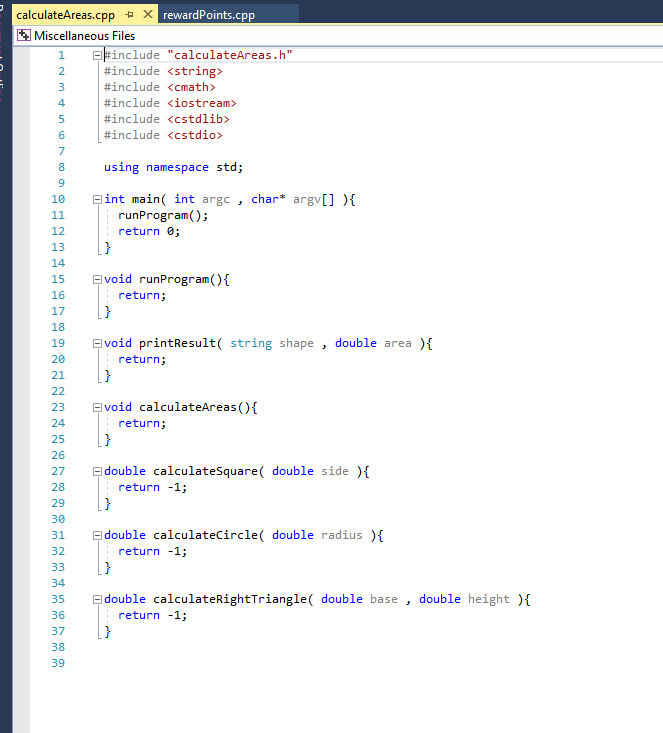 cellaneous Files Finclude "calculateAreas.h" | Chegg.com