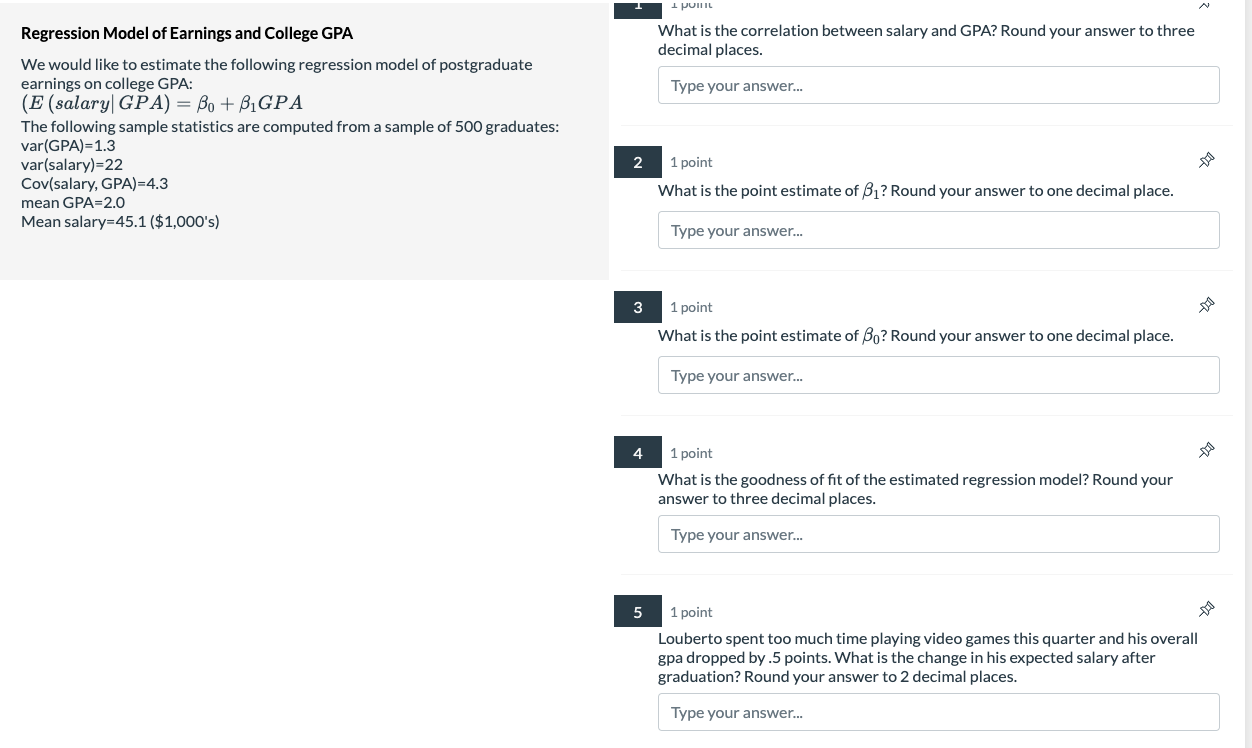 Solved Regression Model of Earnings and College GPA We | Chegg.com