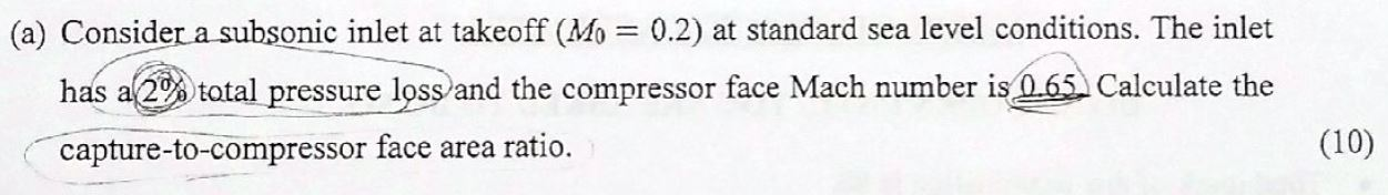 Solved (a) Consider a subsonic inlet at takeoff (Mo = 0.2) | Chegg.com