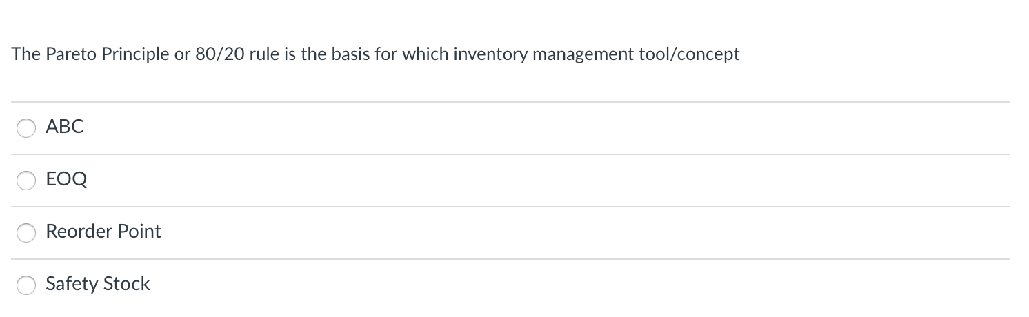 Solved The Pareto Principle or 80/20 rule is the basis for | Chegg.com