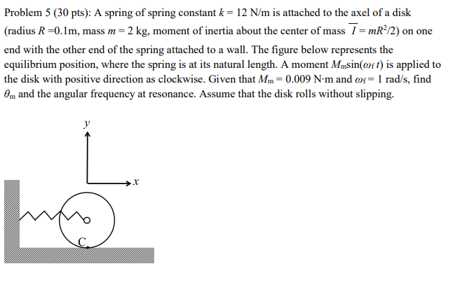 Solved Problem 5 (30 pts): A spring of spring constant k= 12 | Chegg.com
