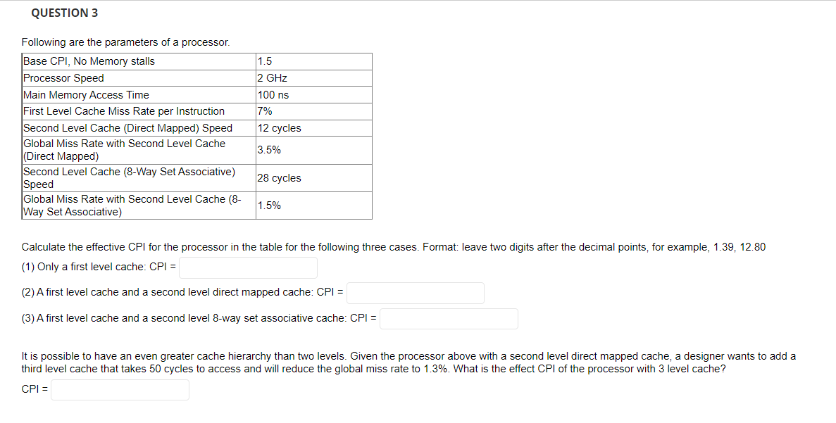 Solved QUESTION 3 1.5 2 GHz Following are the parameters of | Chegg.com